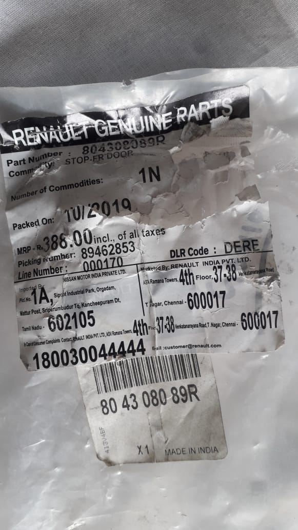 804308089R Door Stopper Kwid – CarTrends